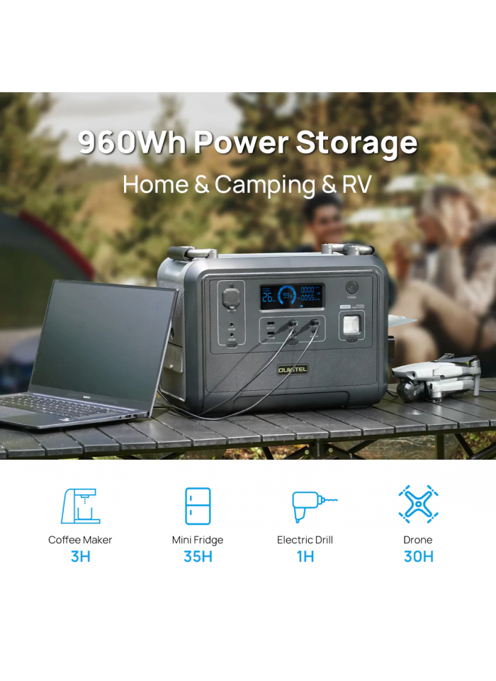 OUKITEL P1201 Centrale Solaire 1200W/960Wh – Charge Rapide, Batterie LiFePO4 Durable